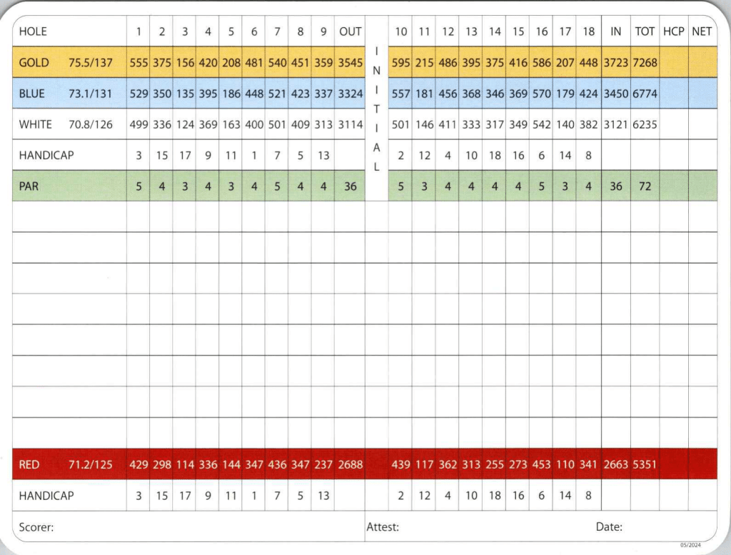 SCORECARD - Whitestone Golf Club